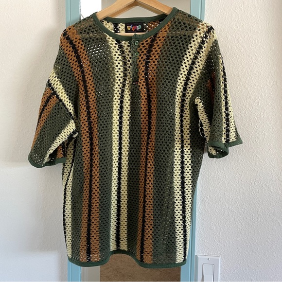 Vintage | Tops | Vintage Open Weave Crochet Henley Tee | Poshmark